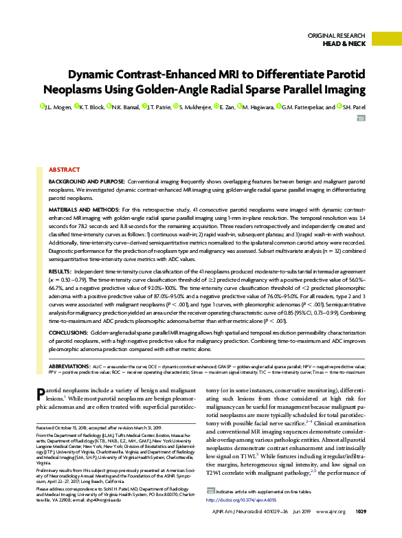 (PDF) Dynamic Contrast-Enhanced MRI to Differentiate Parotid Neoplasms Using Golden-Angle Radial ...
