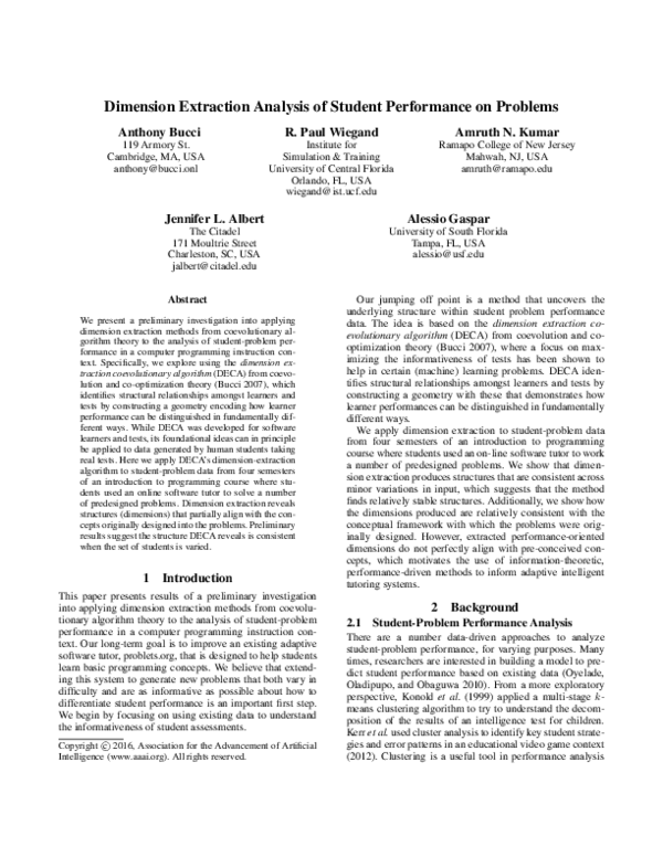 (PDF) Dimension Extraction Analysis of Student Performance on Problems