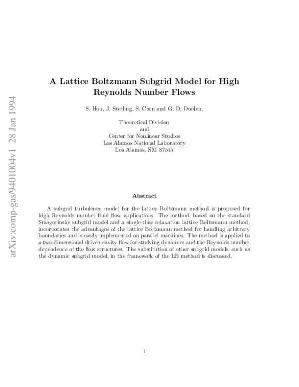 (PDF) A lattice Boltzmann subgrid model for high Reynolds number flows