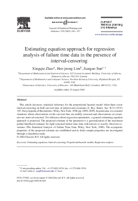 (PDF) Estimating equation approach for regression analysis of failure time data in the presence ...