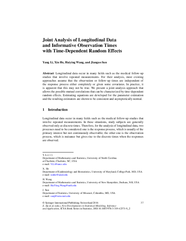 (PDF) Joint Analysis of Longitudinal Data and Informative Observation Times with Time-Dependent ...