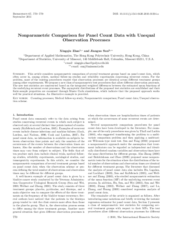 (PDF) Nonparametric Comparison for Panel Count Data with Unequal Observation Processes