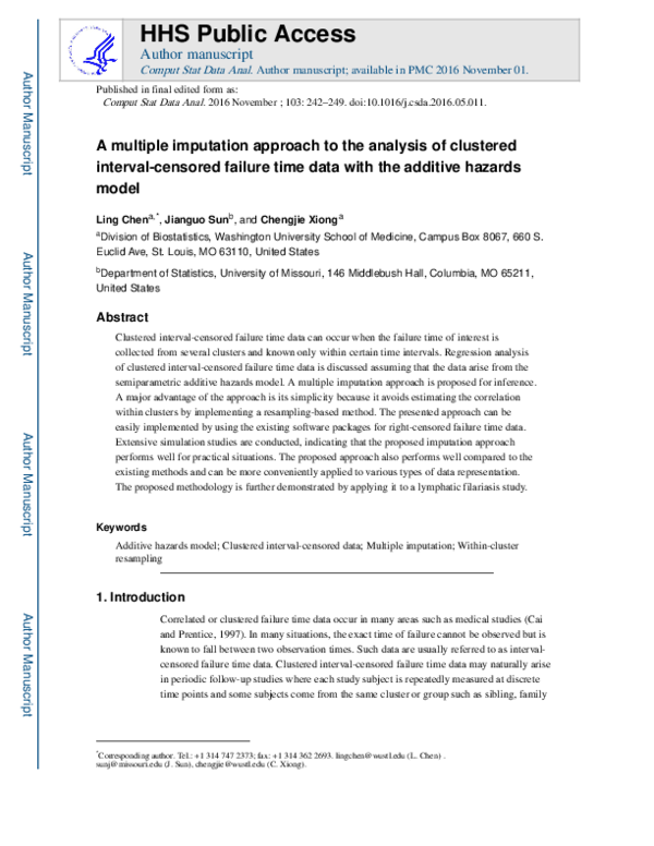 (PDF) A multiple imputation approach to the analysis of clustered interval-censored failure time ...