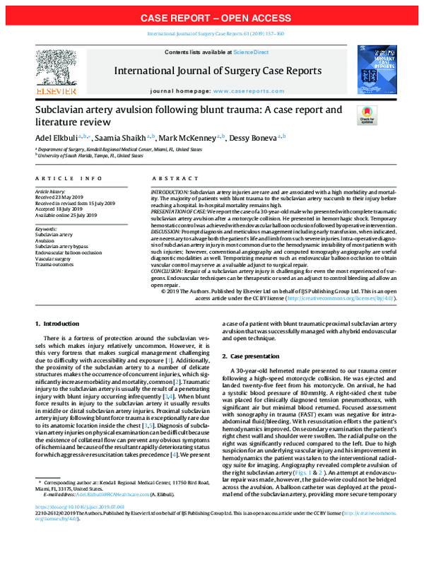 (PDF) Subclavian artery avulsion following blunt trauma: A case report ...
