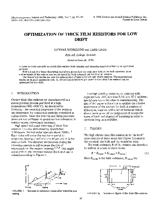 (PDF) Optimization of thick film resistors for low drift (PDF) Optimization of thick film resistors for low drift