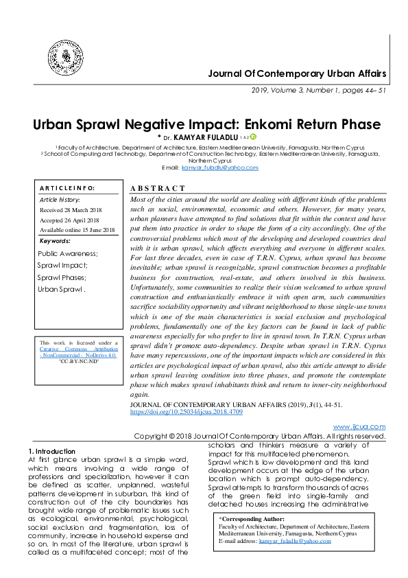 (PDF) Urban Sprawl Negative Impact: Enkomi Return Phase | Alfa Mohammed ...