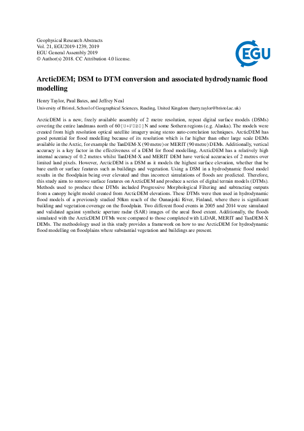 (PDF) ArcticDEM; DSM to DTM conversion and associated hydrodynamic flood modelling