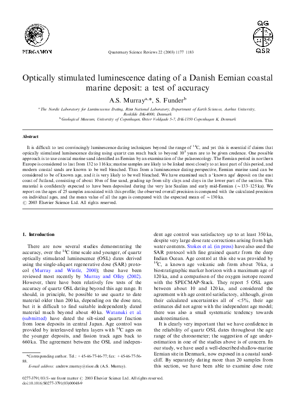 (PDF) Optically stimulated luminescence dating of a Danish Eemian ...