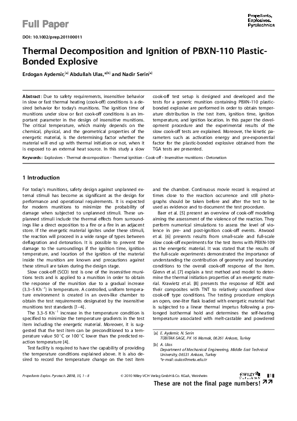 (PDF) Thermal Decomposition and Ignition of PBXN-110 Plastic-Bonded ...