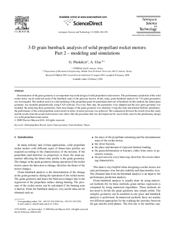 (PDF) 3-D grain burnback analysis of solid propellant rocket motors: Part 2 – modeling and ...