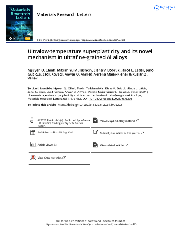 (PDF) Ultralow-temperature superplasticity and its novel mechanism in ...
