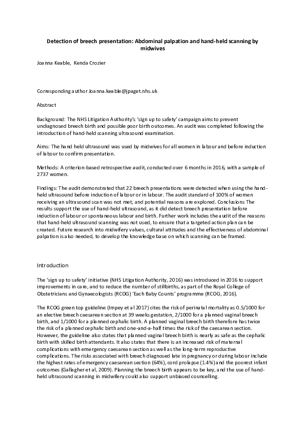 (PDF) Detection of breech presentation: Abdominal palpation and hand ...