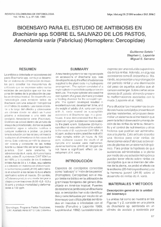(PDF) BIOENSAYO PARA EL ESTUDIO DE ANTIBIOSIS EN Brachiaria spp. SOBRE ...