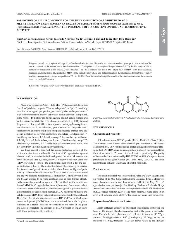 (PDF) Validation of an hplc method for the determination of 1,7-dihydroxy-2,3 ...