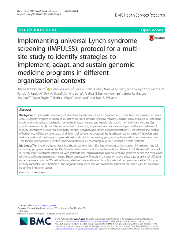 (PDF) Implementing universal Lynch syndrome screening (IMPULSS ...