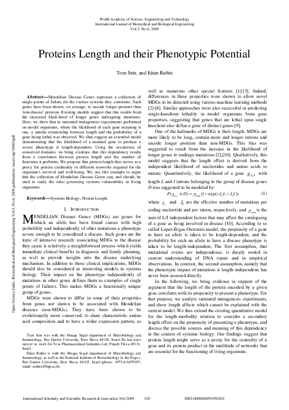 (PDF) Proteins Length And Their Phenotypic Potential | Eitan Rubin ...