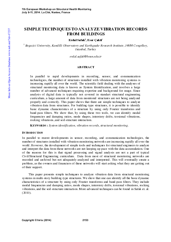 (PDF) Simple Techniques to Analyze Vibration Records from Buildings
