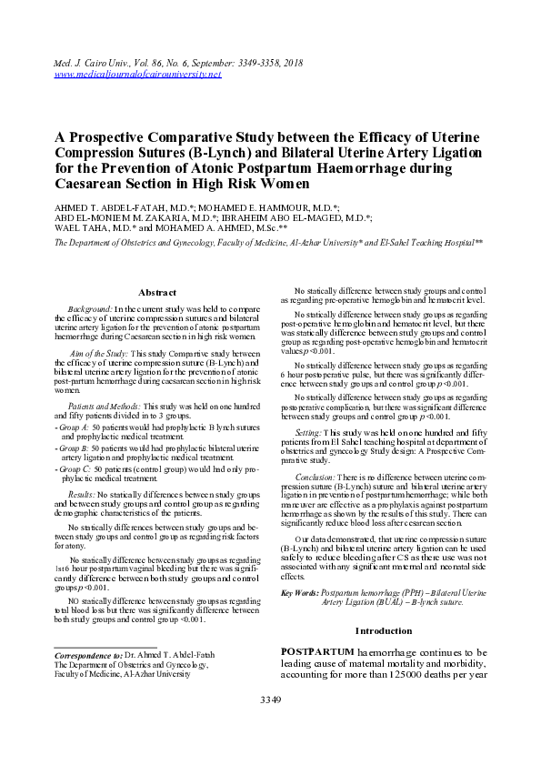 (PDF) A Prospective Comparative Study between the Efficacy of Uterine ...