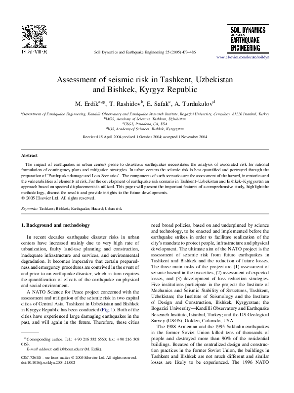 (PDF) Assessment of seismic risk in Tashkent, Uzbekistan and Bishkek ...