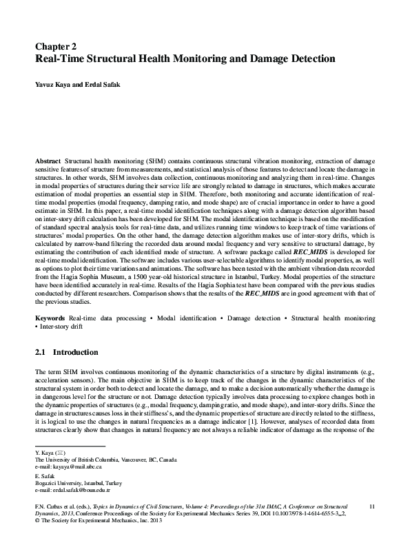 (PDF) Real-Time Structural Health Monitoring and Damage Detection