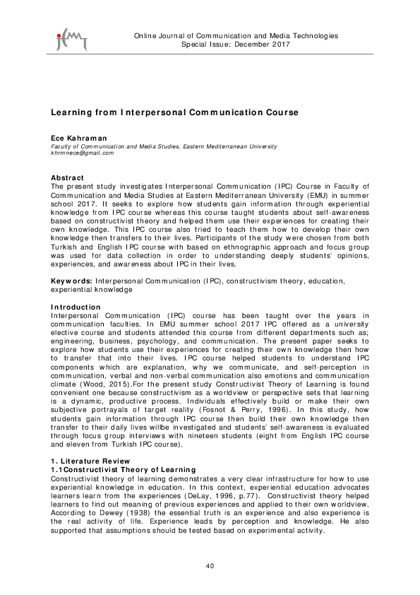 (PDF) Learning from Interpersonal Communication Course