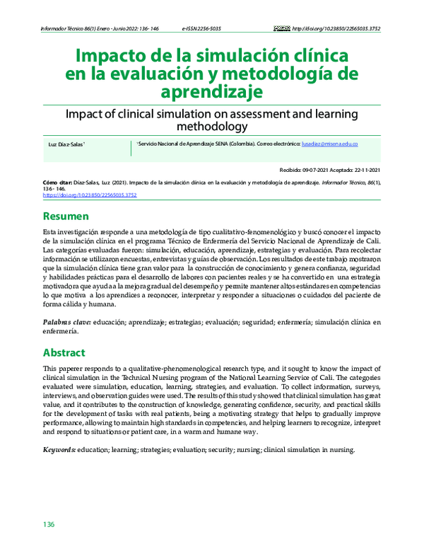 (PDF) Impact of clinical simulation on assessment and learning methodology