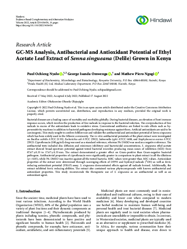 (PDF) GC-MS Analysis, Antibacterial and Antioxidant Potential of Ethyl Acetate Leaf Extract of ...