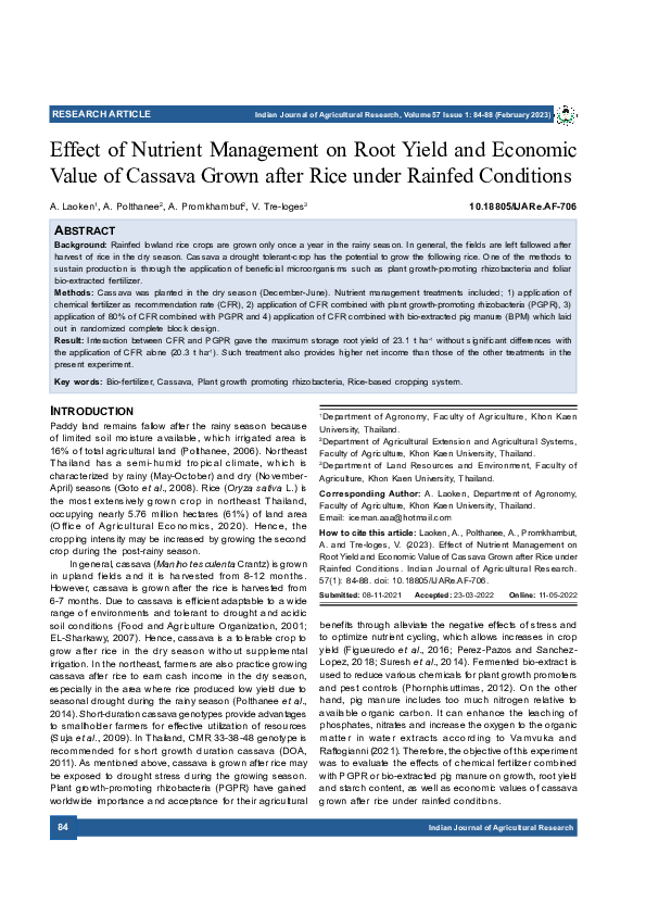 (PDF) Effect of Nutrient Management on Root Yield and Economic Value of Cassava Grown after Rice ...