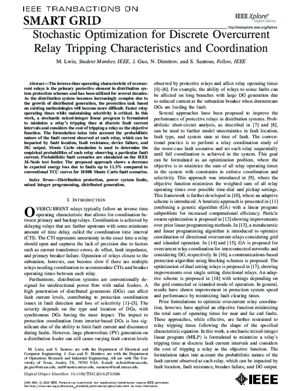(PDF) Stochastic Optimization for Discrete Overcurrent Relay Tripping Characteristics and ...
