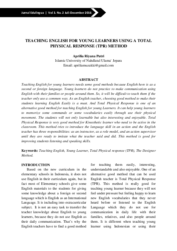 (PDF) Teaching English for Young Learners Using a Total Physical ...