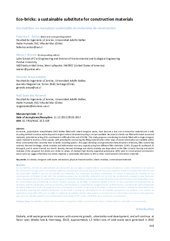 (PDF) Eco-bricks: a sustainable substitute for construction materials