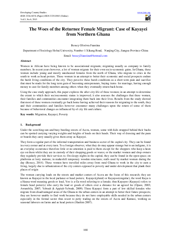 (PDF) The Woes of the Returnee Female Migrant: Case of Kayayei from ...