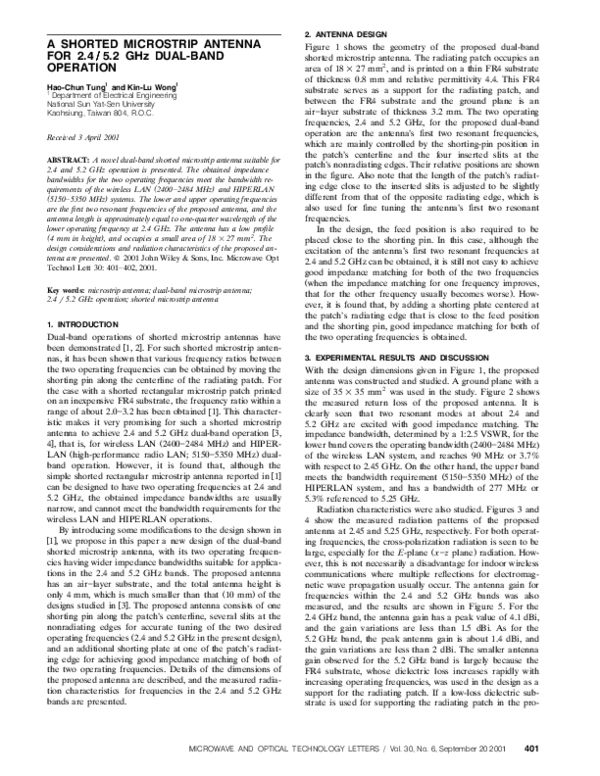 (PDF) A shorted microstrip antenna for 2.4/5.2 GHz dual-band operation
