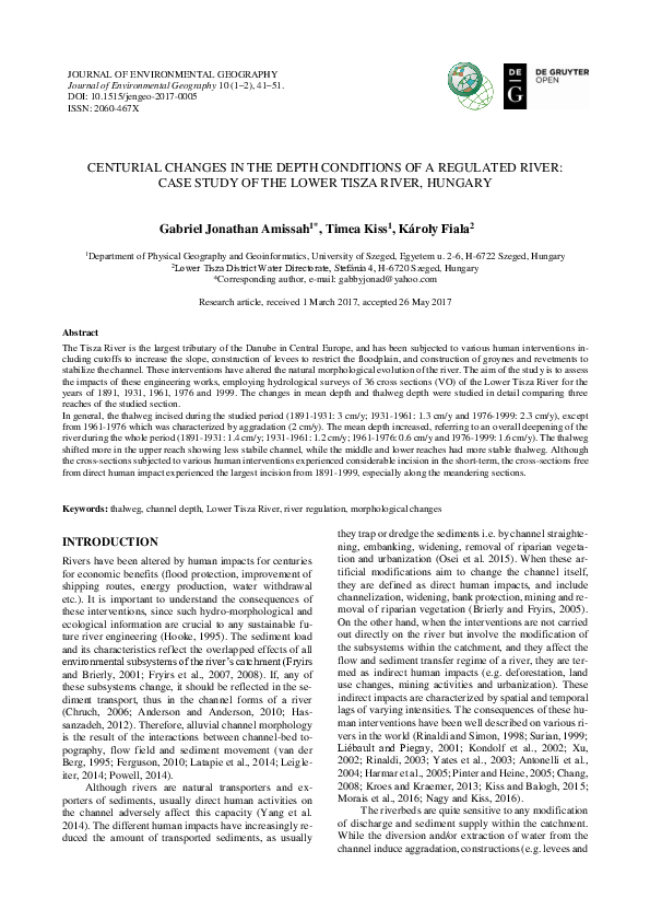 (PDF) Centurial Changes in the Depth Conditions of a Regulated River: Case Study of the Lower ...