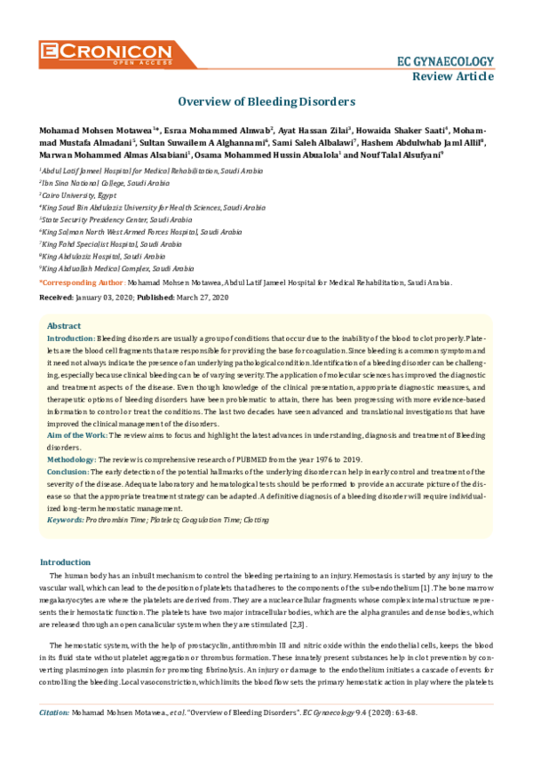 (PDF) Overview of Bleeding Disorders