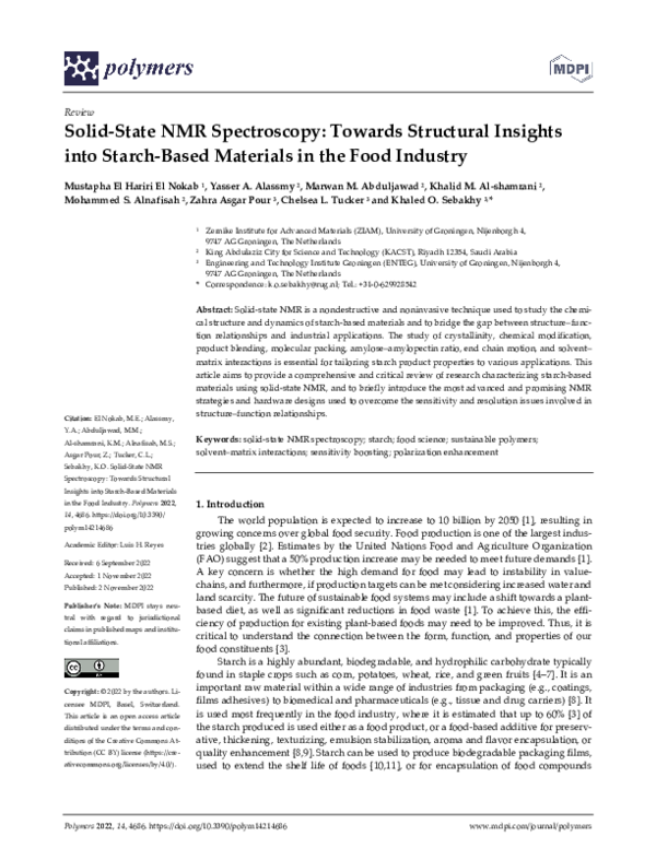 (PDF) Solid-State NMR Spectroscopy: Towards Structural Insights into Starch-Based Materials in ...