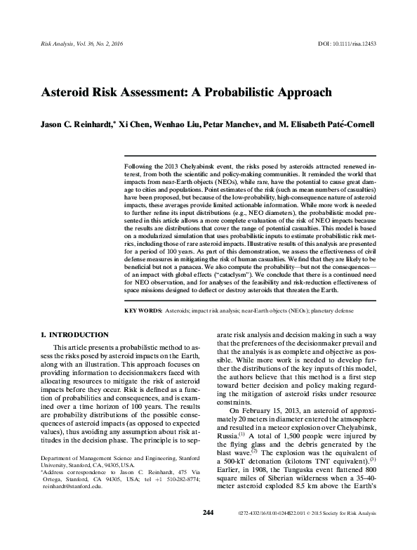 (PDF) Asteroid Risk Assessment: A Probabilistic Approach