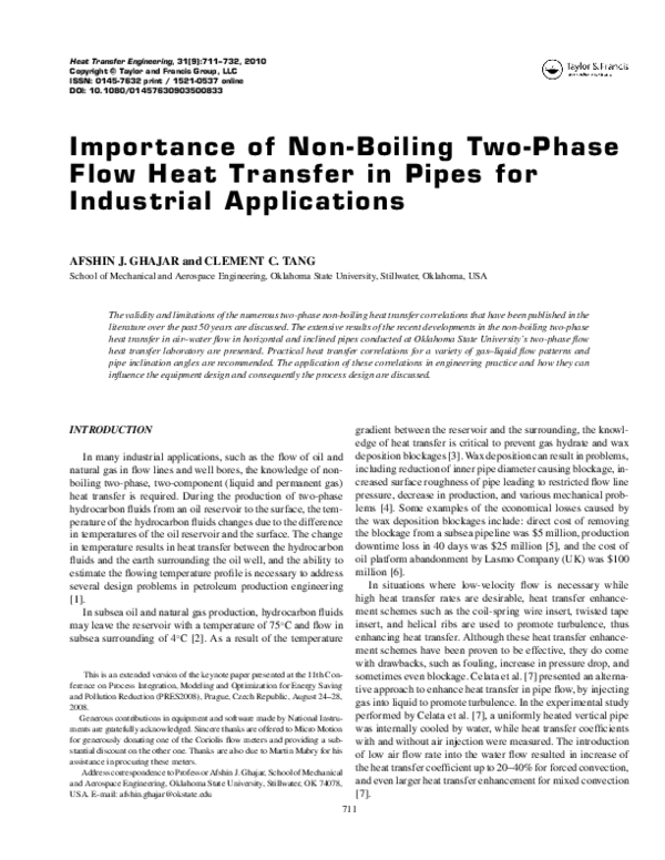 (PDF) Importance of Non-Boiling Two-Phase Flow Heat Transfer in Pipes ...