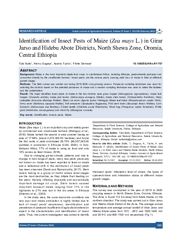 (PDF) Insect Pests of Maize in Central Ethiopia