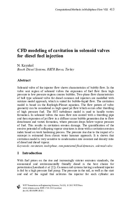(PDF) CFD modeling of cavitation in solenoid valves for diesel fuel injection
