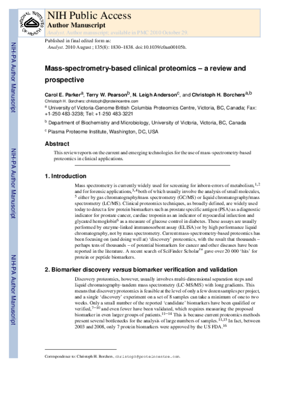 (PDF) Mass-spectrometry-based clinical proteomics – a review and prospective