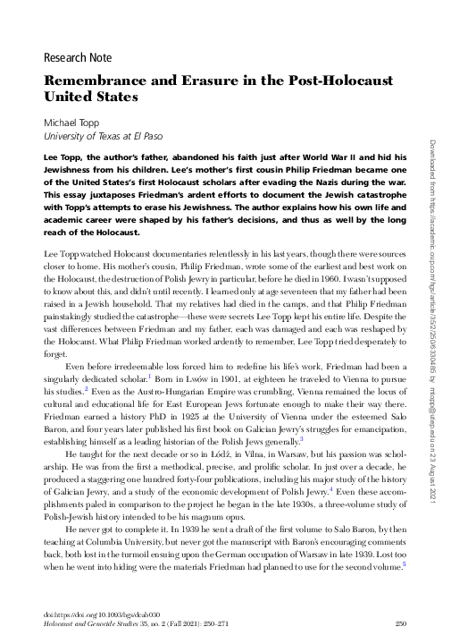 (PDF) Remembrance and Erasure in the Post-Holocaust United States