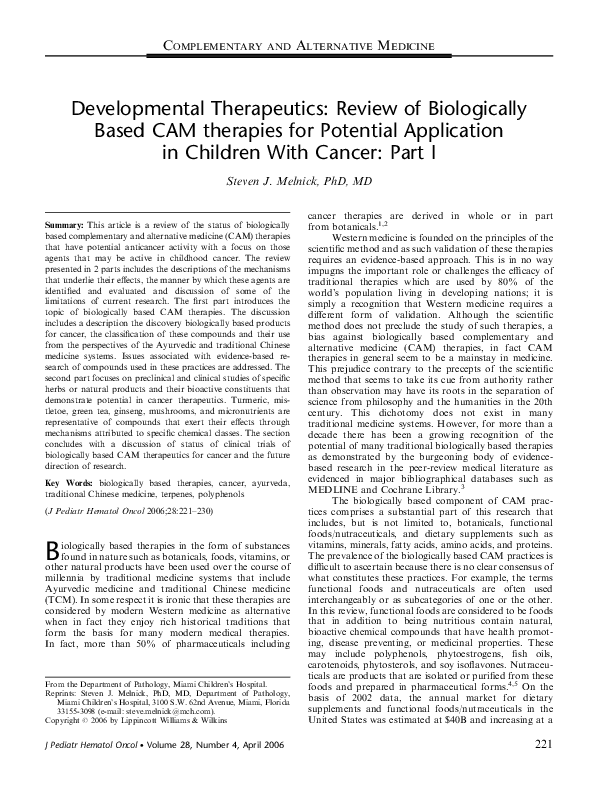 (PDF) Developmental Therapeutics: Review of Biologically Based ...