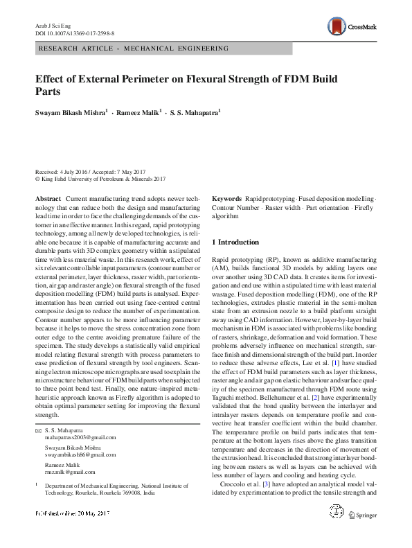 (PDF) Effect of External Perimeter on Flexural Strength of FDM Build Parts