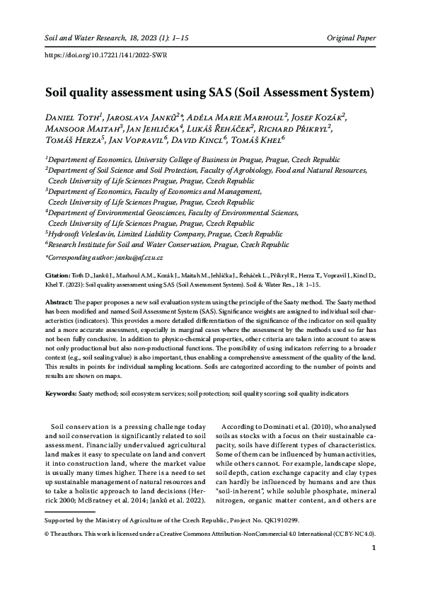 (PDF) Soil quality assessment using SAS (Soil Assessment System)