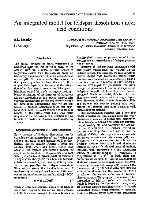 (PDF) An Integrated Model for Feldspar Dissolution under Acid Conditions