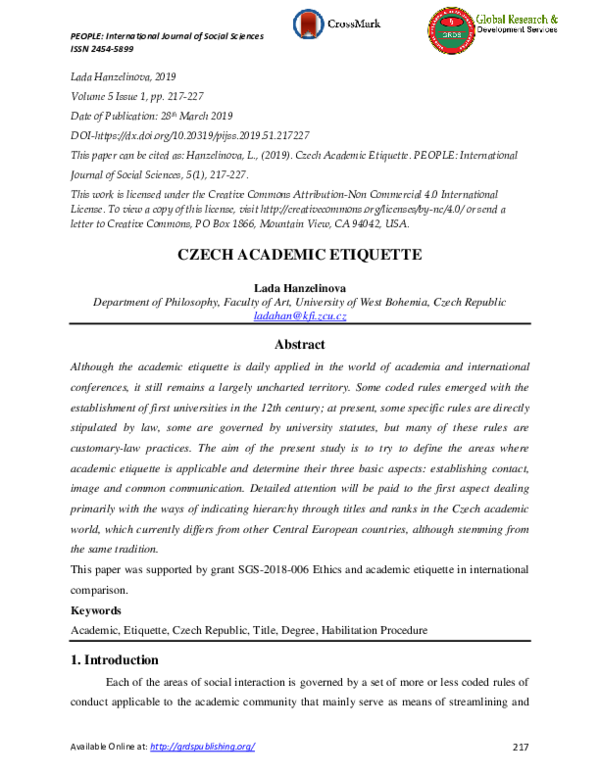 (PDF) Czech Academic Etiquette