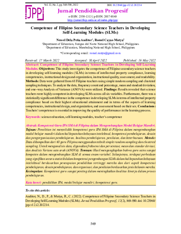 (PDF) Competence of Secondary Science Teachers in Developing Self ...