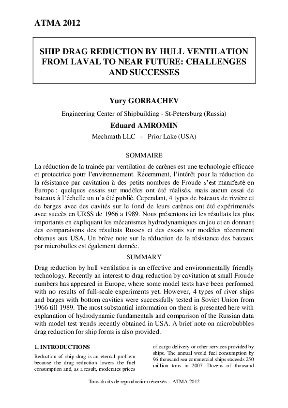 (PDF) Ship Drag Reduction by Hull Ventilation From Laval to Near Future ...