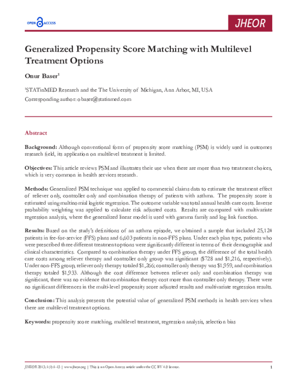(PDF) Generalized Propensity Score Matching with Multilevel Treatment Options